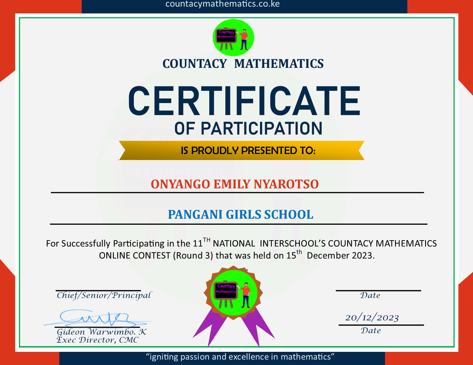 DOWNLOAD CERTIFICATE 11TH CMC R3 – Countacy Mathematics